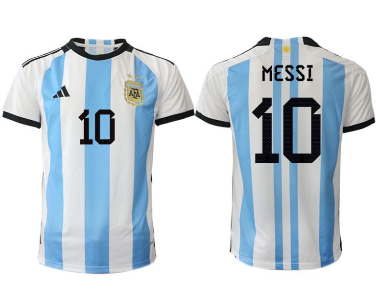 Moški Nogometni dresi Argentina Domači SP 2022 Kratek Rokav MESSI 10 ...